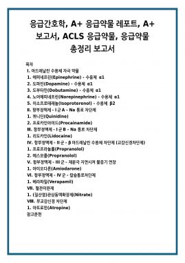 응급간호학, 응급약물, 보고서, ACLS 응급약물, 응급약물 총정리 보고서-1페이지