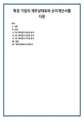 특정 기업의 재무상태표와 손이계산서를 다운-1페이지