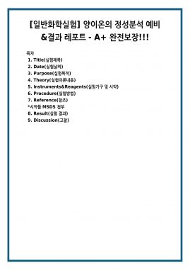 [일반화학실험] 양이온의 정성분석 예비&결과 - 완전보장-1페이지