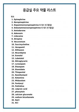 응급실 주요 약물 리스트-1페이지