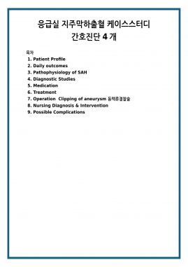 응급실 지주막하출혈 케이스스터디 간호진단 4개-1페이지
