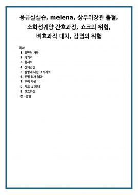 응급실실습, melena, 상부위장관 출혈, 소화성궤양 간호과정, 쇼크의 위험, 비효과적 대처, 감염의 위험-1페이지