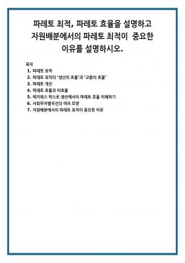 파레토 최적, 파레토 효율을 설명하고 자원배분에서의 파레토 최적이           중요한 이유를 설명하시오.-1페이지