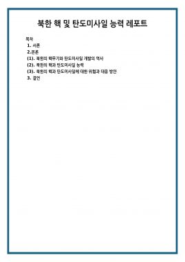북한 핵 및 탄도미사일 능력 레포트-1페이지
