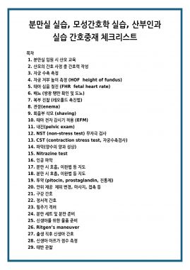 분만실 실습, 모성간호학 실습, 산부인과 실습 간호중재 체크리스트-1페이지