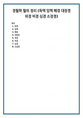 경혈학 혈위 정리 (독맥 임맥 폐경 대장경 위경 비경 심경 소장경)-1페이지