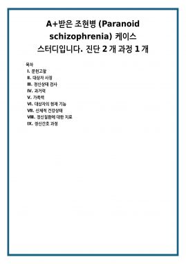 조현병 (Paranoid schizophrenia) 케이스 스터디입니다. 진단 2개 과정 1개-1페이지