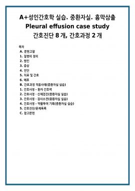 성인간호학 실습. 중환자실. 흉막삼출 Pleural effusion case study 간호진단 8개, 간호과정 2개-1페이지