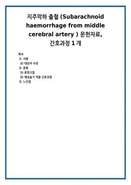 지주막하 출혈 (Subarachnoid haemorrhage from middle cerebral artery ) 문헌자료, 간호과정 1개-1페이지