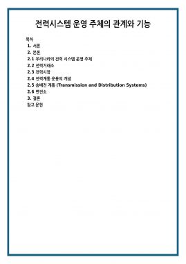 전력시스템 운영 주체의 관계와 기능-1페이지