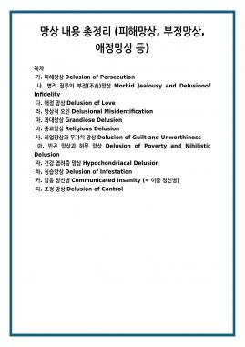 망상 내용 총정리 (피해망상, 부정망상, 애정망상 등)-1페이지