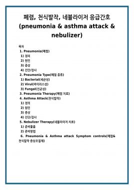 폐렴, 천식발작, 네뷸라이저 응급간호(pneumonia & asthma attack & nebulizer)-1페이지