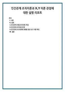 인간관계 조직이론과 X,Y이론 관점에 대한 설명 리포트-1페이지