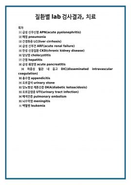 질환별 lab검사결과, 치료-1페이지