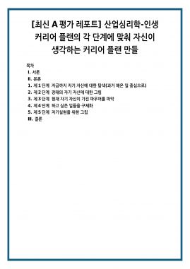 [최신 A평가 레포트] 산업심리학-인생 커리어 플랜의 각 단계에 맞춰 자신이 생각하는 커리어 플랜 만들-1페이지