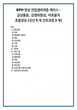 BPH양성 전립샘비대증 케이스 - 급성통증, 감염위험성, 비효울적 호흡양상 (진단5개 간호과정3개)-1페이지