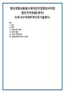 명상경험내용을신체적감각경험정서적경험인지적경험(생각)으로나누어세부적으로기술한다.-1페이지
