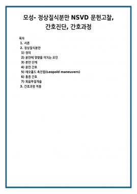 모성- 정상질식분만 NSVD 문헌고찰, 간호진단, 간호과정-1페이지