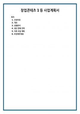 창업콘테츠 1등 사업계획서-1페이지