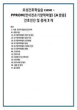 모성간호학실습 case - PPROM(만삭전조기양막파열) [A받음] 간호진단 및 중재 3개-1페이지