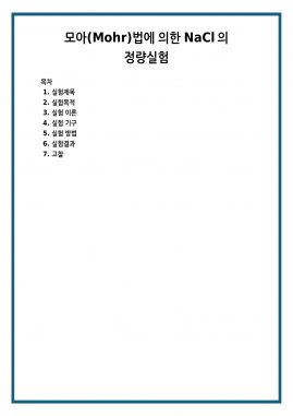 모아(Mohr)법에 의한 NaCl의 정량실험-1페이지
