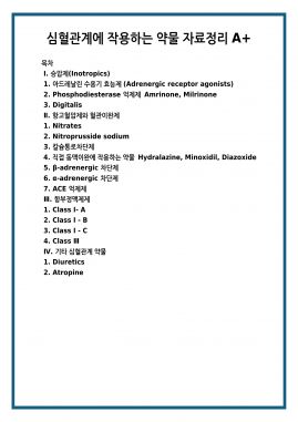 심혈관계에 작용하는 약물 자료정리-1페이지