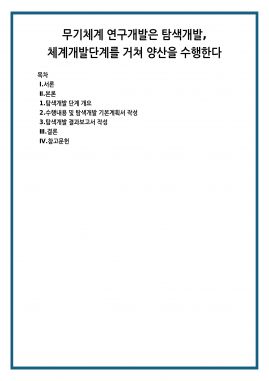 무기체계 연구개발은 탐색개발, 체계개발단계를 거쳐 양산을 수행한다-1페이지
