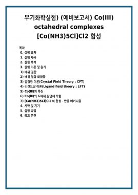무기화학실험) (예비보고서) Co(III) octahedral complexes [Co(NH3)5Cl]Cl2 합성-1페이지
