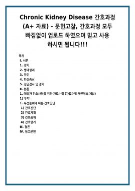 Chronic Kidney Disease 간호과정 - 문헌고찰, 간호과정 모두 빠짐없이 업로드 하였으며 믿고 사용 하시면 됩니다-1페이지