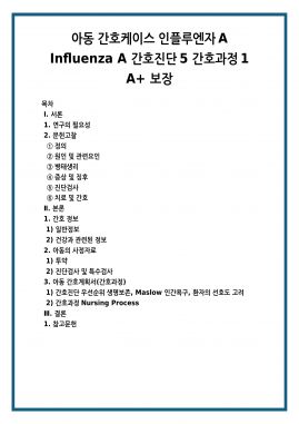 아동 간호케이스 인플루엔자A Influenza A 간호진단5 간호과정1 보장-1페이지