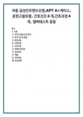아동 급성인두편도선염,APT 케이스, 문헌고찰포함, 간호진단4개,간호과정4개, 뎀버테스트 등등-1페이지