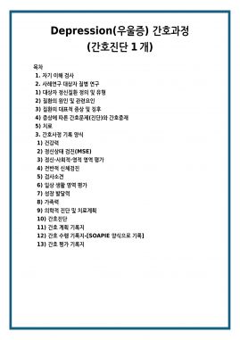 Depression(우울증) 간호과정(간호진단 1개)-1페이지