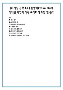 한방차(Take Out) 마케팅 사업에 대한 아이디어 개발 및 분석-1페이지