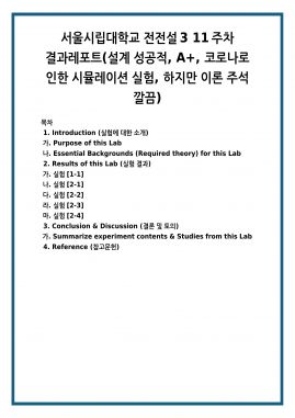 서울시립대학교 전전설3 11주차 결과레포트(설계 성공적, , 코로나로 인한 시뮬레이션 실험, 하지만 이론 주석 깔끔)-1페이지