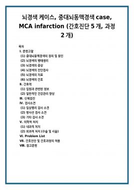 뇌경색 케이스, 중대뇌동맥경색 case, MCA infarction (간호진단 5개, 과정 2개)-1페이지
