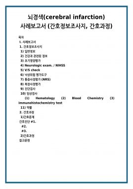 뇌경색(cerebral infarction) 사례보고서 (간호정보조사지, 간호과정)-1페이지