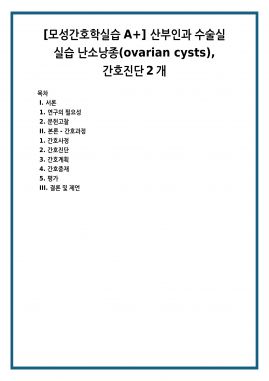 [모성간호학실습] 산부인과 수술실 실습 난소낭종(ovarian cysts), 간호진단2개-1페이지