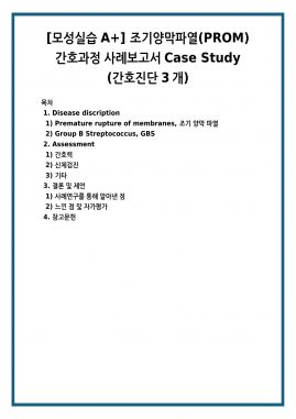 [모성실습] 조기양막파열(PROM) 간호과정 사례보고서 Case Study (간호진단 3개)-1페이지