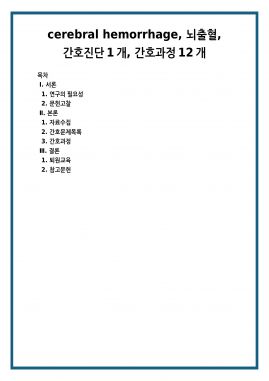 cerebral hemorrhage, 뇌출혈, 간호진단1개, 간호과정12개-1페이지