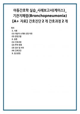 아동간호학 실습_사례보고서(케이스)_기관지폐렴(Bronchopneumonia) 간호진단2개 간호과정2개-1페이지