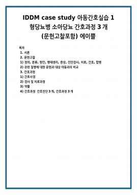 IDDM case study 아동간호실습 1형당뇨병 소아당뇨 간호과정 3개 (문헌고찰포함) 에이쁠-1페이지