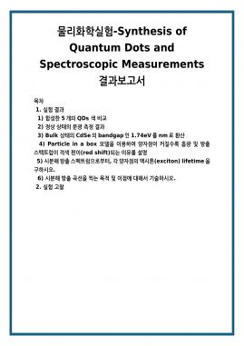 물리화학실험-Synthesis of Quantum Dots and Spectroscopic Measurements결과보고서-1페이지
