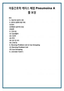 아동간호학 케이스 폐렴 Pneumoina A쁠 보장-1페이지