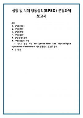 섬망 및 치매 행동심리(BPSD) 분담과제 보고서-1페이지