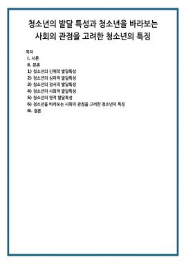 청소년의 발달 특성과 청소년을 바라보는 사회의 관점을 고려한 청소년의 특징-1페이지