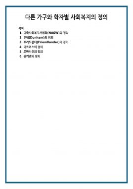 다른 가구와 학자별 사회복지의 정의-1페이지