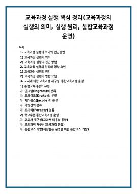 교육과정 실행 핵심 정리(교육과정의 실행의 의미, 실행 원리, 통합교육과정 운영)-1페이지