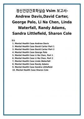 정신건강간호학실습 Vsim 보고서-Andrew Davis,David Carter, George Palo, Li Na Chen, Linda Waterfall, Randy Adams,-1페이지