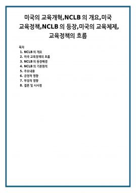미국의 교육개혁,NCLB의 개요,미국 교육정책,NCLB의 등장,미국의 교육체제,교육정책의 흐름-1페이지
