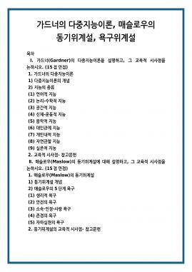 가드너의 다중지능이론, 매슬로우의 동기위계설, 욕구위계설-1페이지